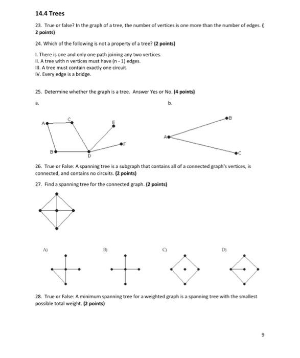 Solved 14.4 Trees 23. True or false? In the graph of a tree, | Chegg.com