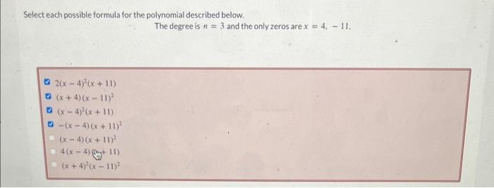 Solved Select each possible formula for the polynomial | Chegg.com