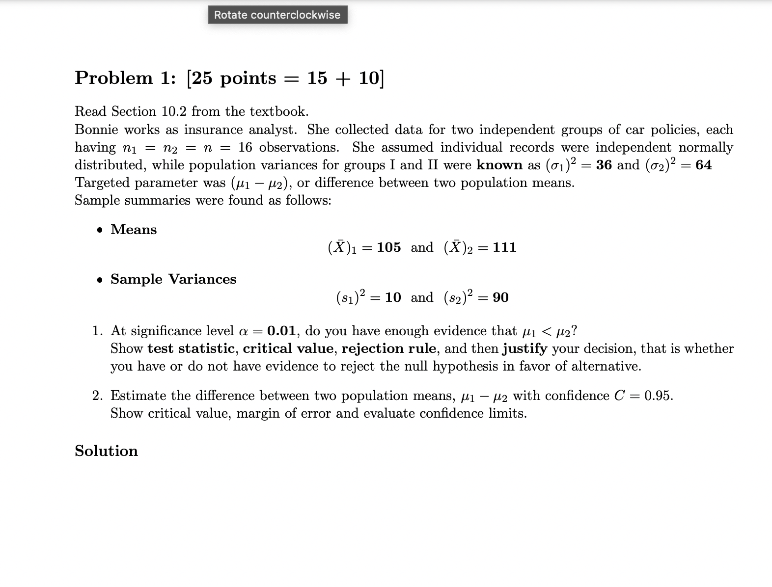 Solved Problem 1: points =15+10Read Section 10.2 ﻿from the | Chegg.com