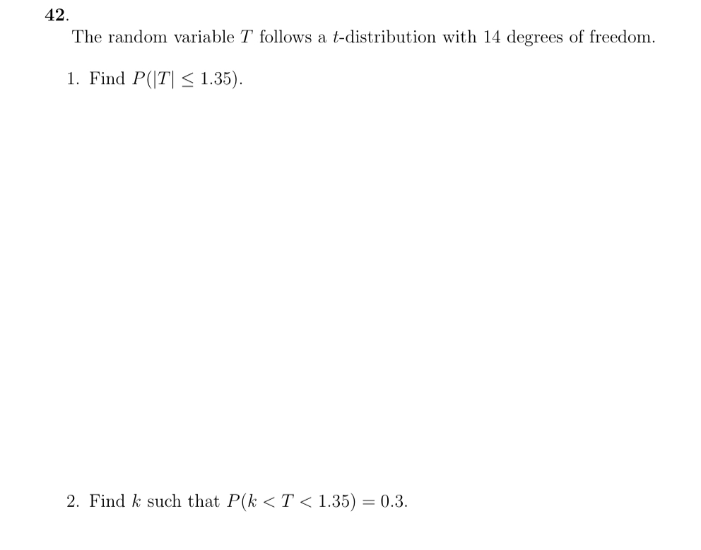 Solved by an EXPERT The random variable T ﻿follows a t-distribution with | Chegg.com