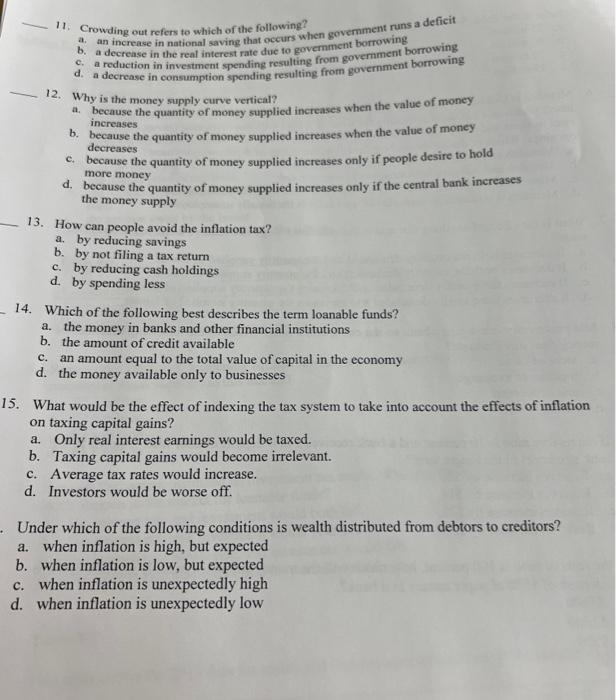 Solved 11. Crowding out refers to which of the following? a. | Chegg.com
