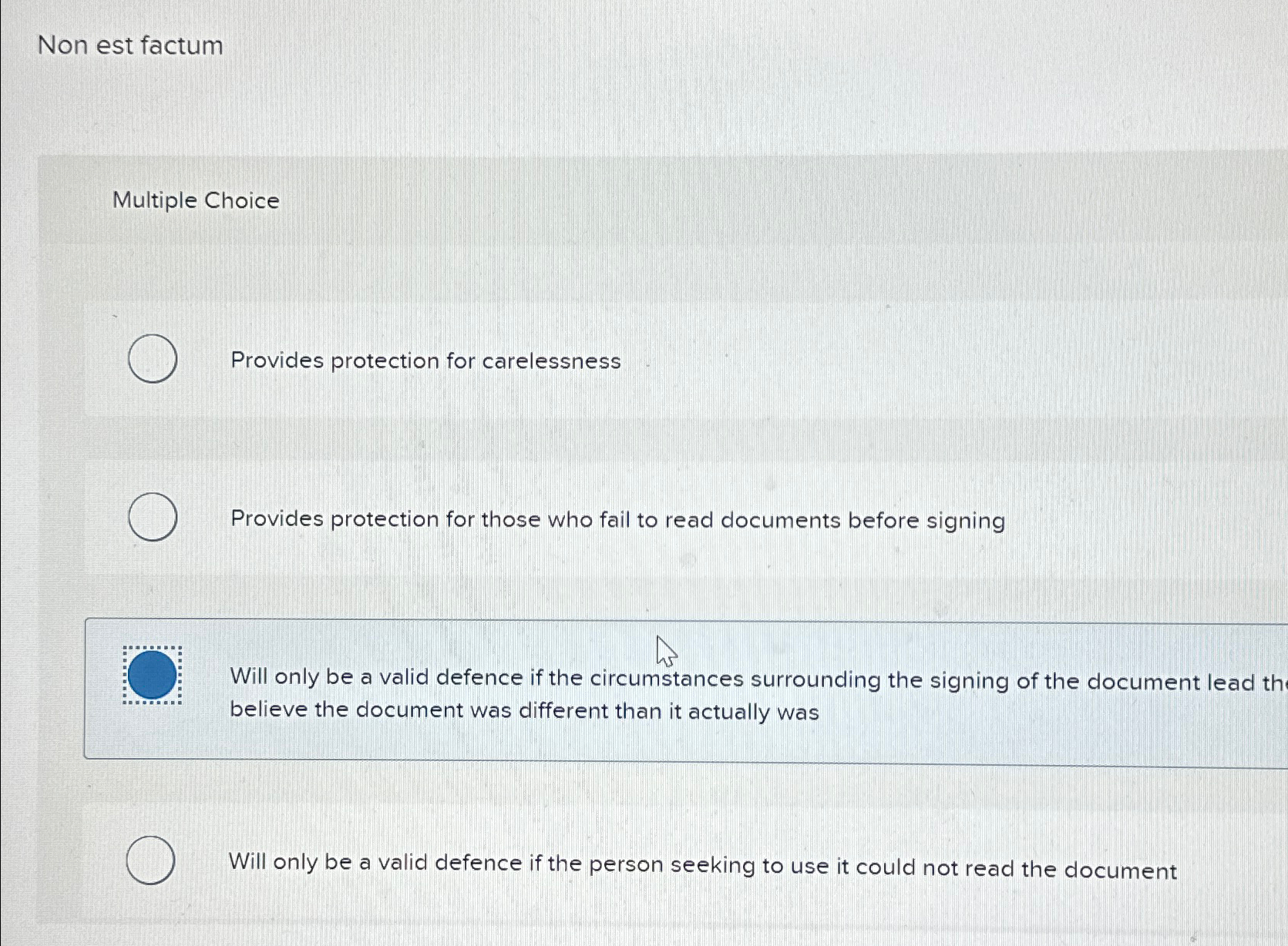 Solved Non est factumMultiple ChoiceProvides protection for | Chegg.com