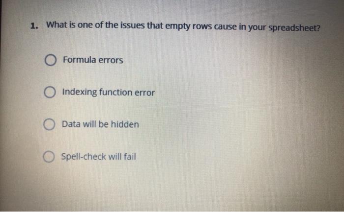 Solved 1. What is one of the issues that empty rows cause in | Chegg.com