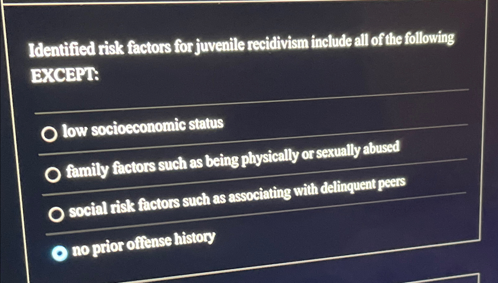 Solved Identified risk factors for juvenile recidivism | Chegg.com