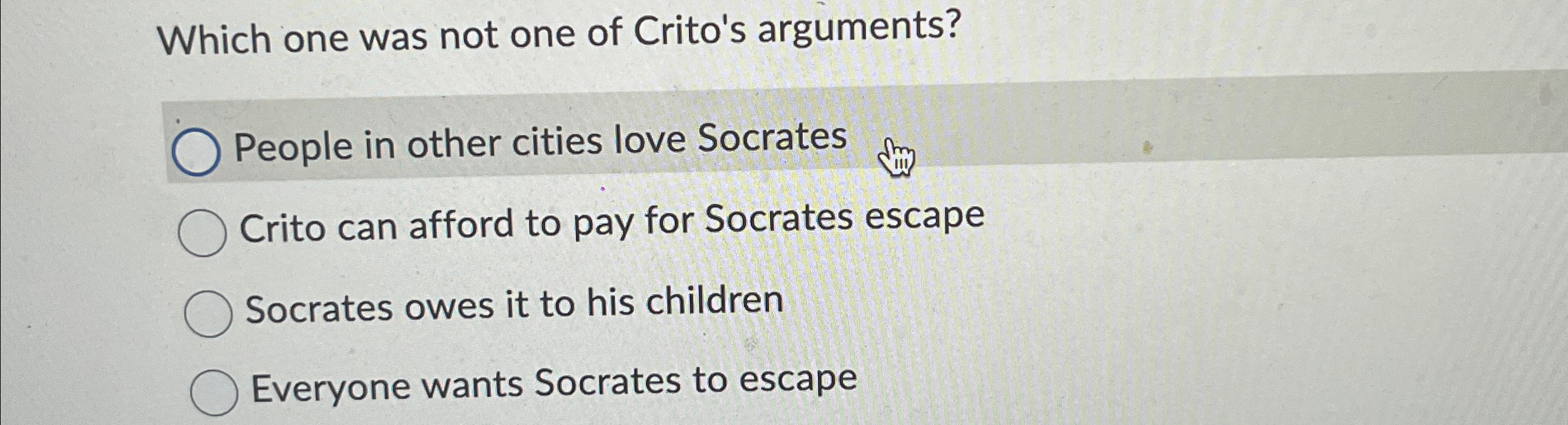 Which one was not one of Crito's arguments?People in | Chegg.com