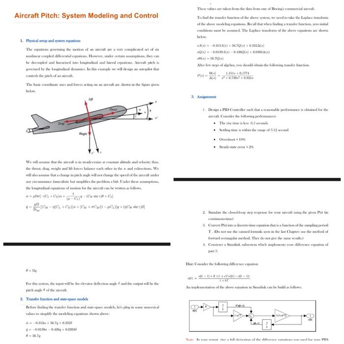 Aircraft Pitch: System Modeling and Control These | Chegg.com