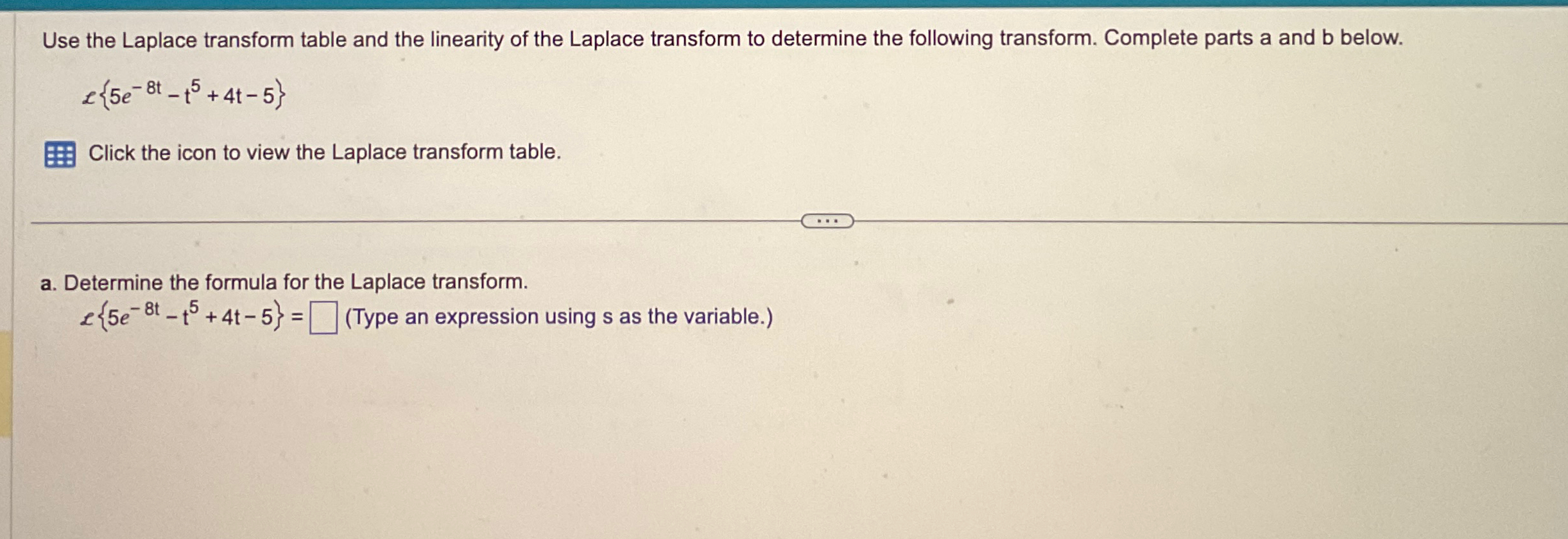 Solved Use the Laplace transform table and the linearity of | Chegg.com