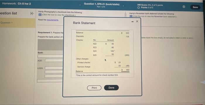 Solved Peguirement 1. Prepare Flarty Photography's bank | Chegg.com