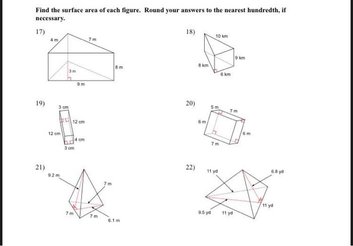 Solved Find the surface area of each figure. Round your | Chegg.com