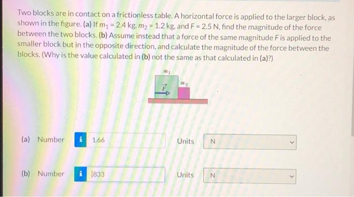 Solved Two blocks are in contact on a frictionless table. A | Chegg.com
