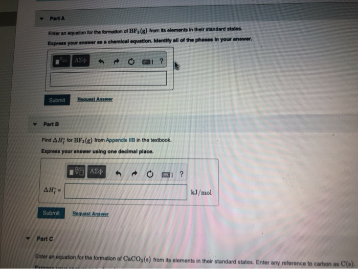 Solved Part A Enter an equation for the formation of BF,(e) | Chegg.com