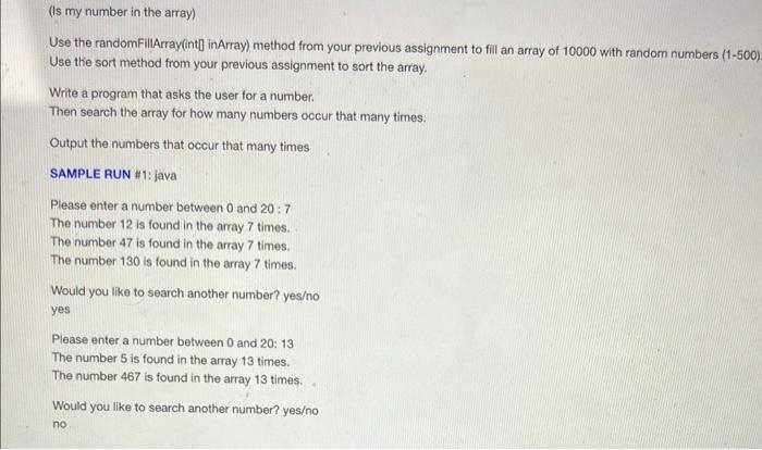 Solved Use The Randomfiliarrayint Inarray Method From