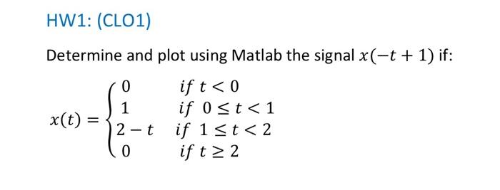 Solved Determine and plot using Matlab the signal x(−t+1) | Chegg.com