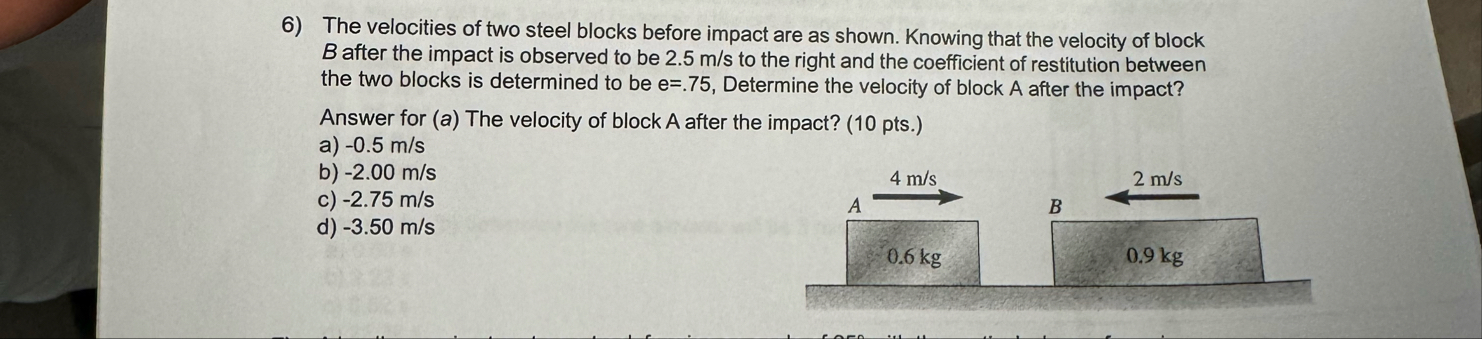 Solved The velocities of two steel blocks before impact are | Chegg.com