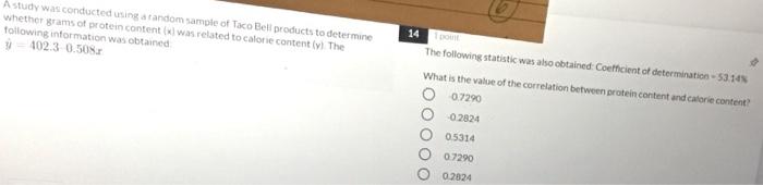 Solved Astudy was conducted using a random sample of Taco | Chegg.com