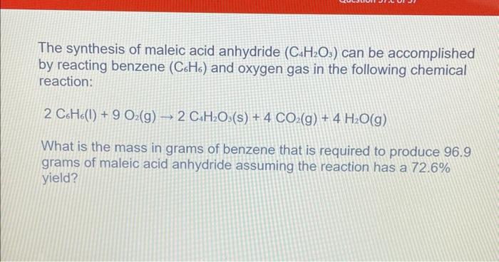 Solved The synthesis of maleic acid anhydride (C4H2O3) can | Chegg.com
