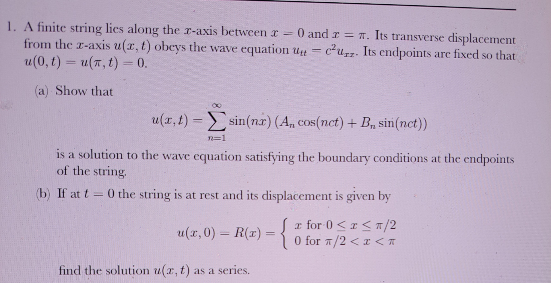 Solved A finite string lies along the x-axis between x=0 | Chegg.com