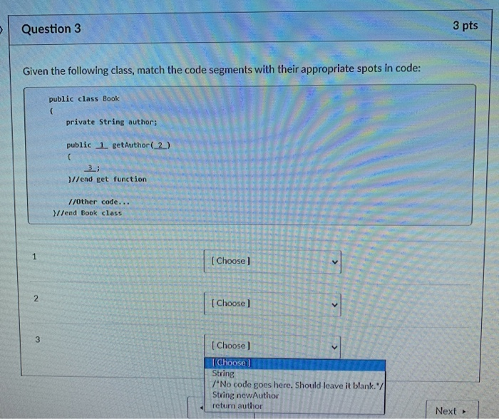 Solved Question 3 3 pts Given the following class, match the | Chegg.com