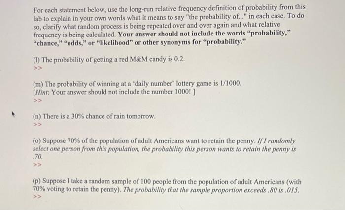 Solved For each statement below, use the long-run relative | Chegg.com