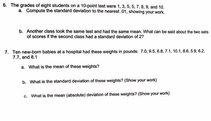 Solved 6. The grades of eight students on a 10-point test | Chegg.com