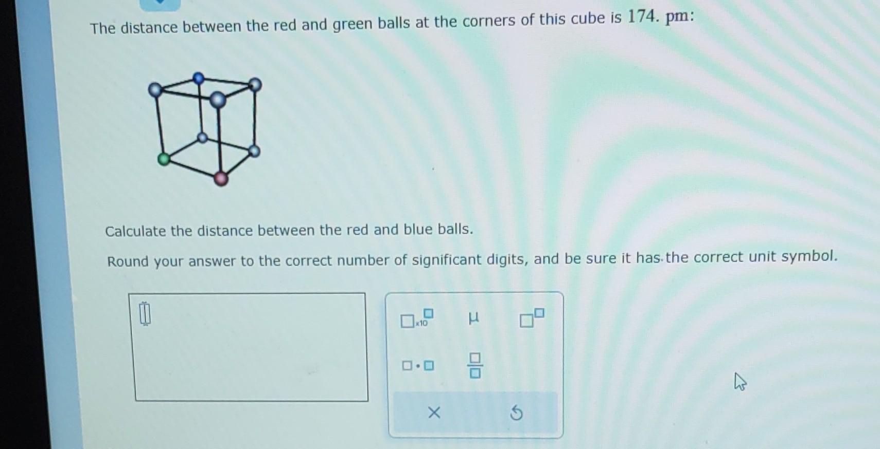 Solved The distance between the red and green balls at the | Chegg.com