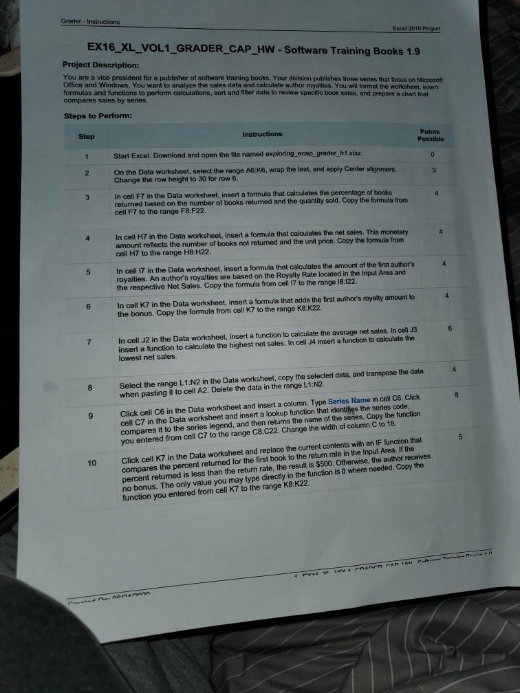 Grader - Instructions Excel 2016 Project | Chegg.com