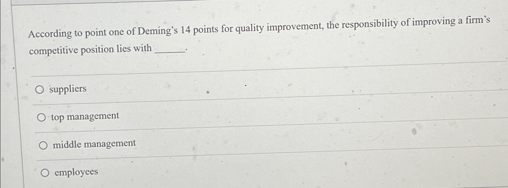 Solved According to point one of Deming's 14 ﻿points for | Chegg.com