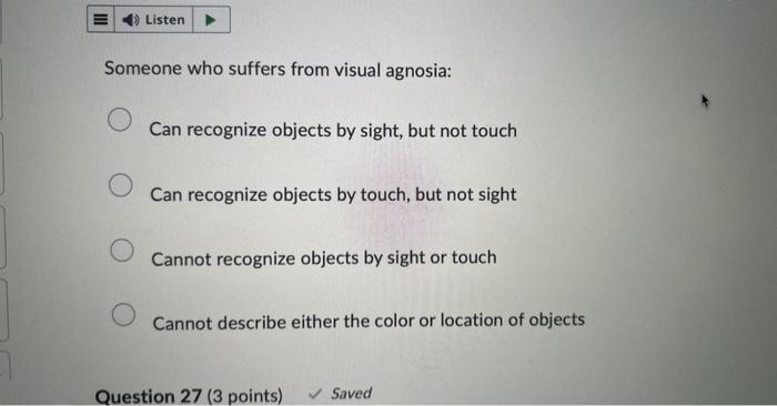 Solved Someone who suffers from visual agnosia: Can | Chegg.com