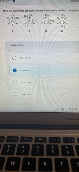 Solved Chapter 40 MC CH Rank the conformers of butane in | Chegg.com