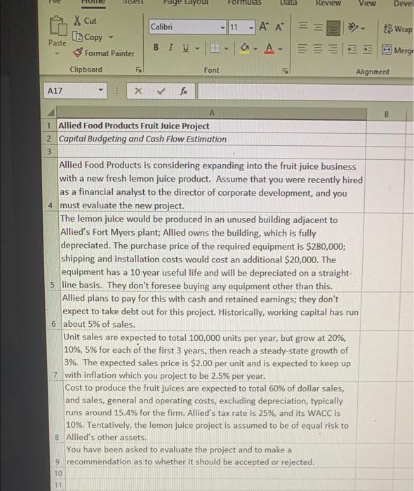 Page Layout Formulas Data Review View Devel Calibri X | Chegg.com
