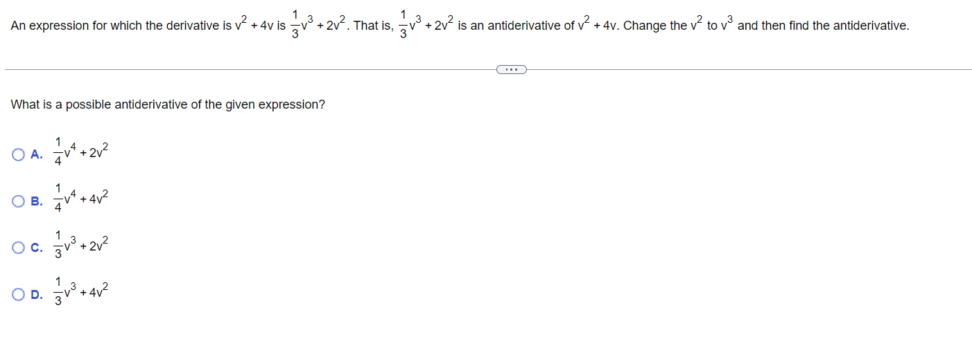 Solved An expression for which the derivative is v2+4v ﻿is | Chegg.com