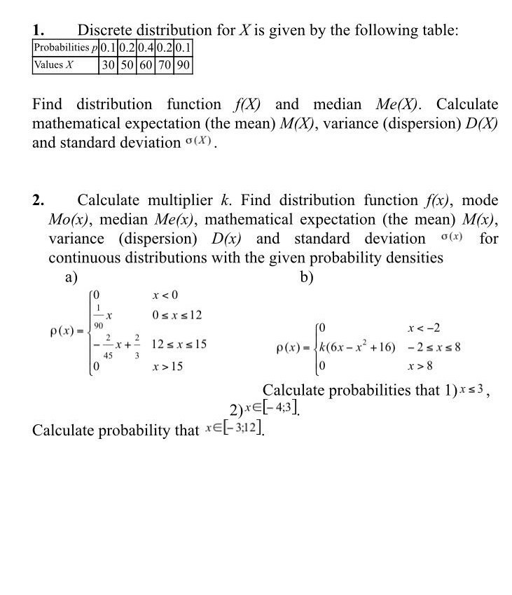 Solved 1. Discrete distribution for X is given by the | Chegg.com