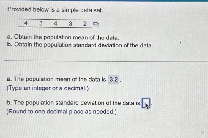 Solved Provided below is a simple data set. a. Obtain the | Chegg.com