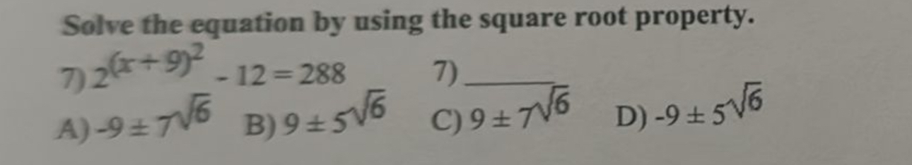 Solved Solve the equation by using the square root | Chegg.com