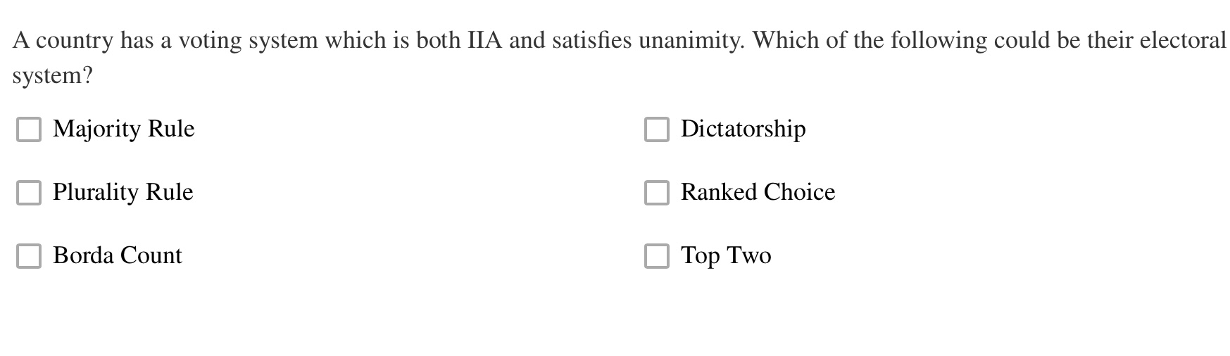 Solved A country has a voting system which is both IIA and | Chegg.com