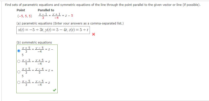 Solved Find Sets Of Parametric Equations And Symmetric