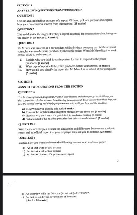 Solved ANSWER TWO QUESTIONS FROM THIS SECTION QUESTION 1 | Chegg.com