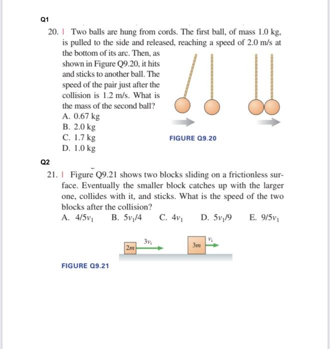 Solved 21. I Figure Q9.21 shows two blocks sliding on a | Chegg.com