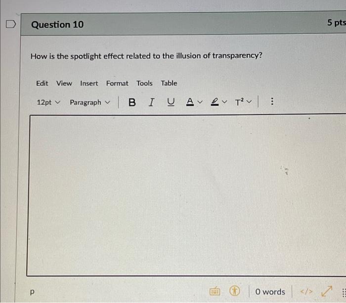 Solved D Question 10 5 pts How is the spotlight effect | Chegg.com