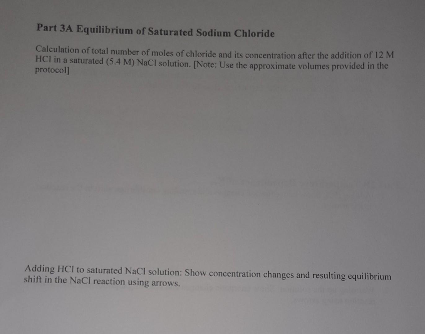 Solved Part 3 A Equilibrium of Saturated Sodium Chloride | Chegg.com
