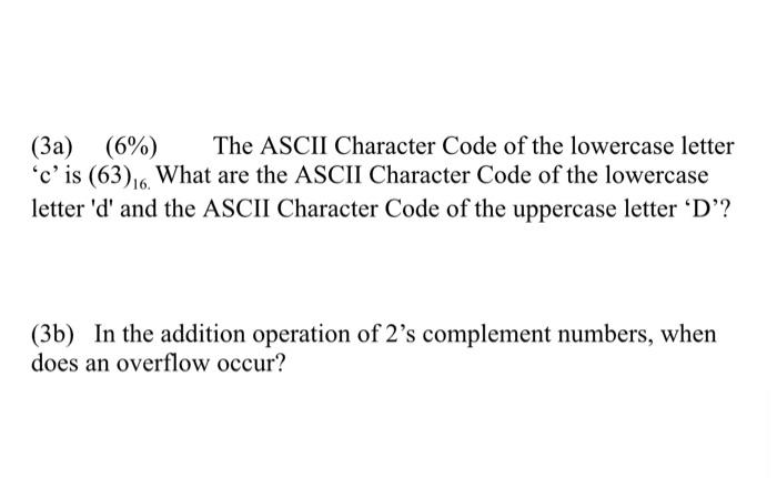 Solved (3a) (6%) The ASCII Character Code of the lowercase | Chegg.com