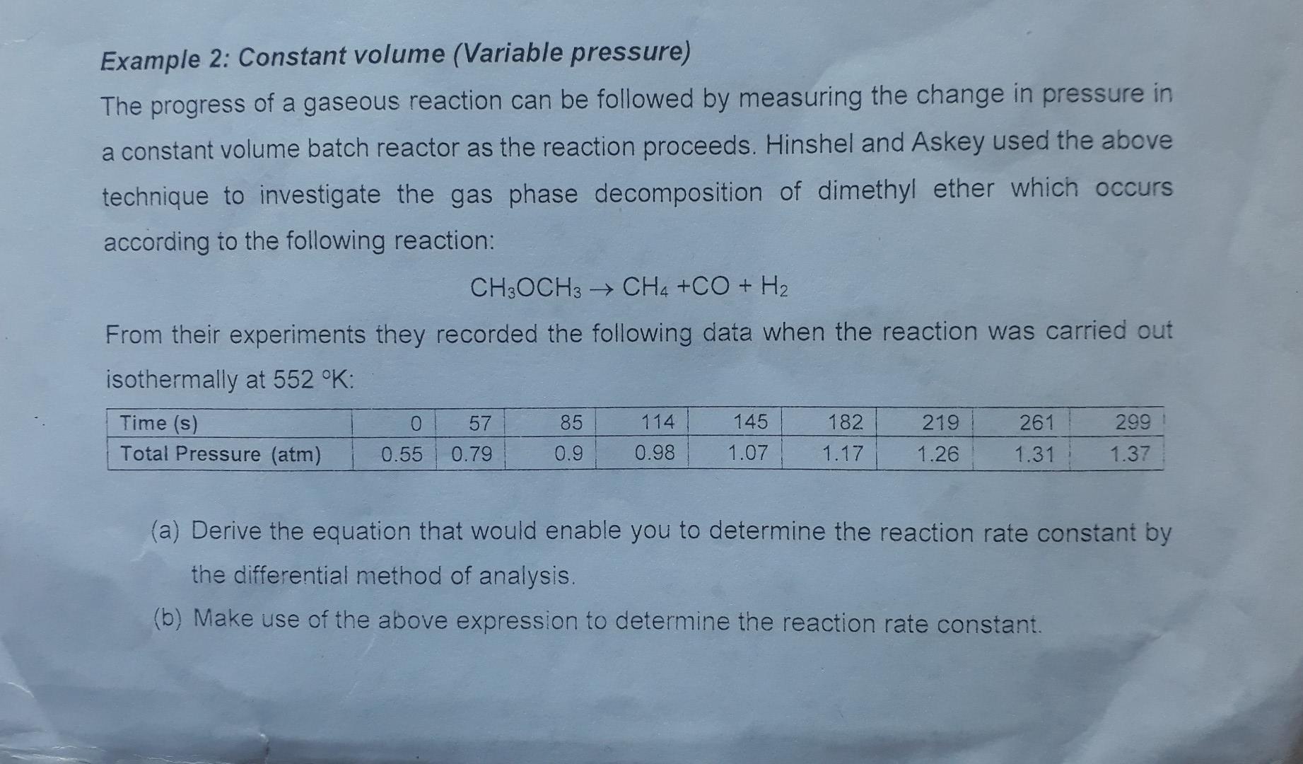 Example 2: Constant volume (Variable pressure) The | Chegg.com