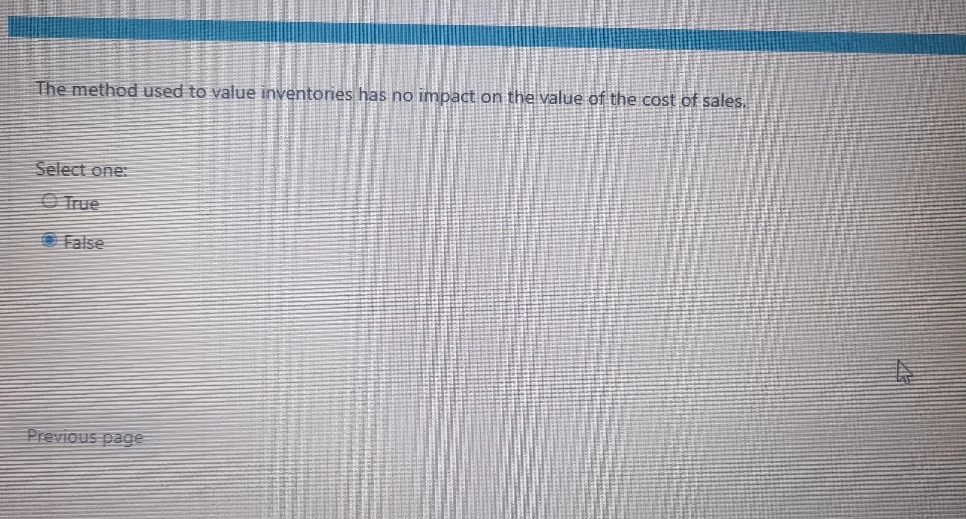Solved The method used to value inventories has no impact on | Chegg.com