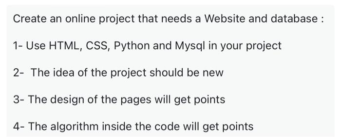 Create an online project that needs a Website and | Chegg.com