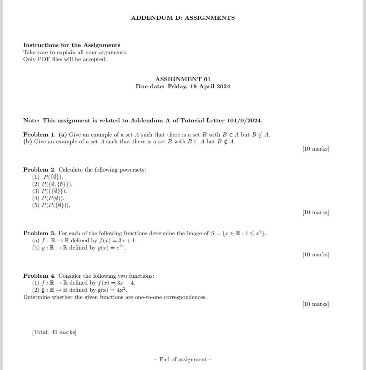 Solved ADDENDUM D: ASSIGNMENTS\\nInstructions for the | Chegg.com