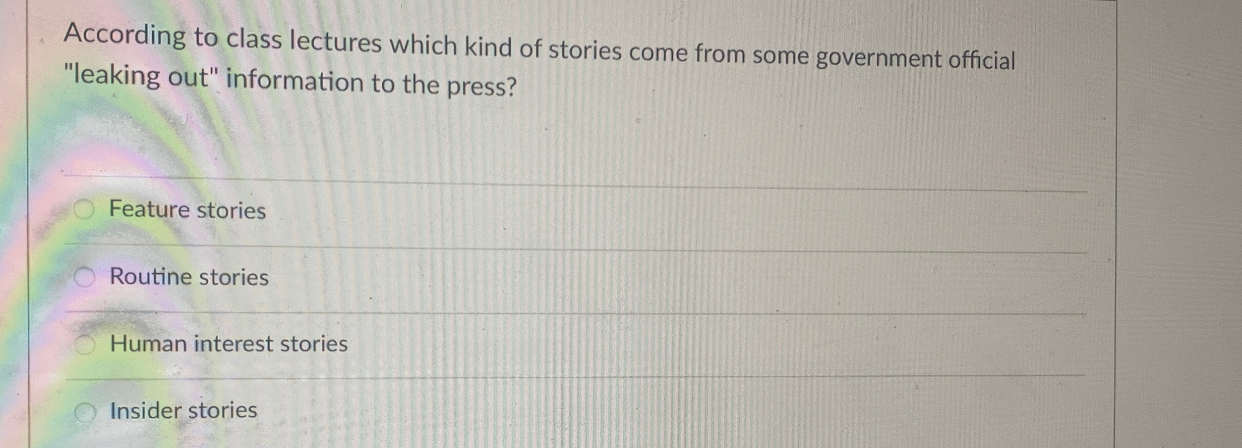 Solved According to class lectures which kind of stories | Chegg.com