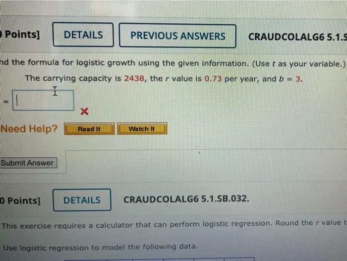 Solved Points] DETAILS PREVIOUS ANSWERS CRAUDCOLALG6 5.1.5 | Chegg.com