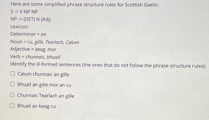 Here are some simplified phrase structure rules for | Chegg.com