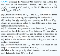Consider the Wilson MOS mirror of Fig. 735(a) for the | Chegg.com