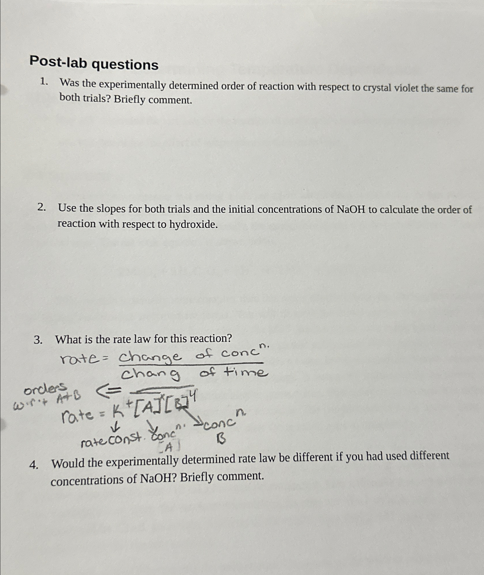 Solved Post-lab questionsWas the experimentally determined | Chegg.com
